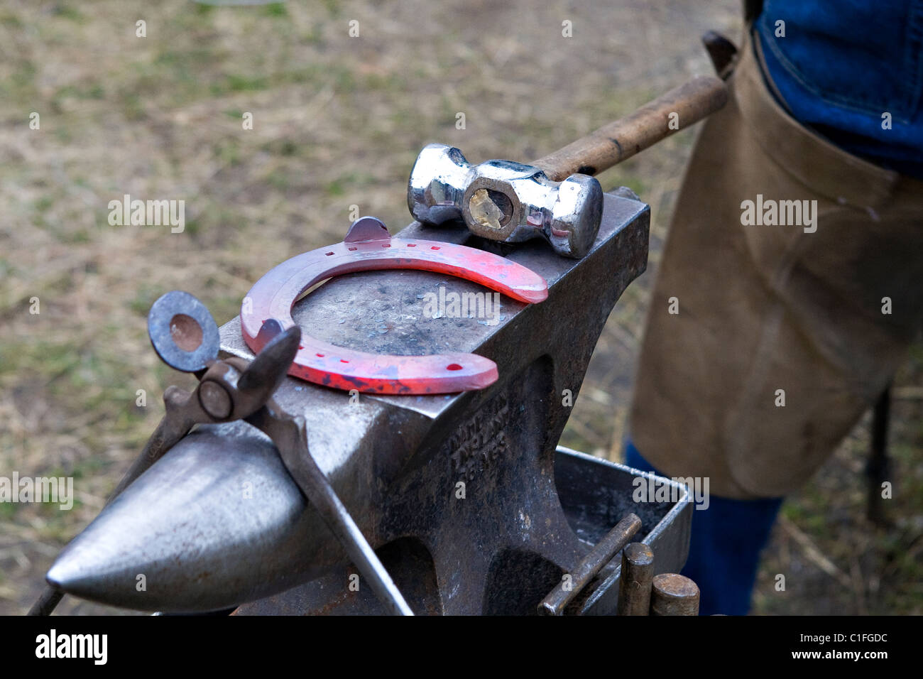 Horseshoe on farriers anvil Stock Photo - Alamy