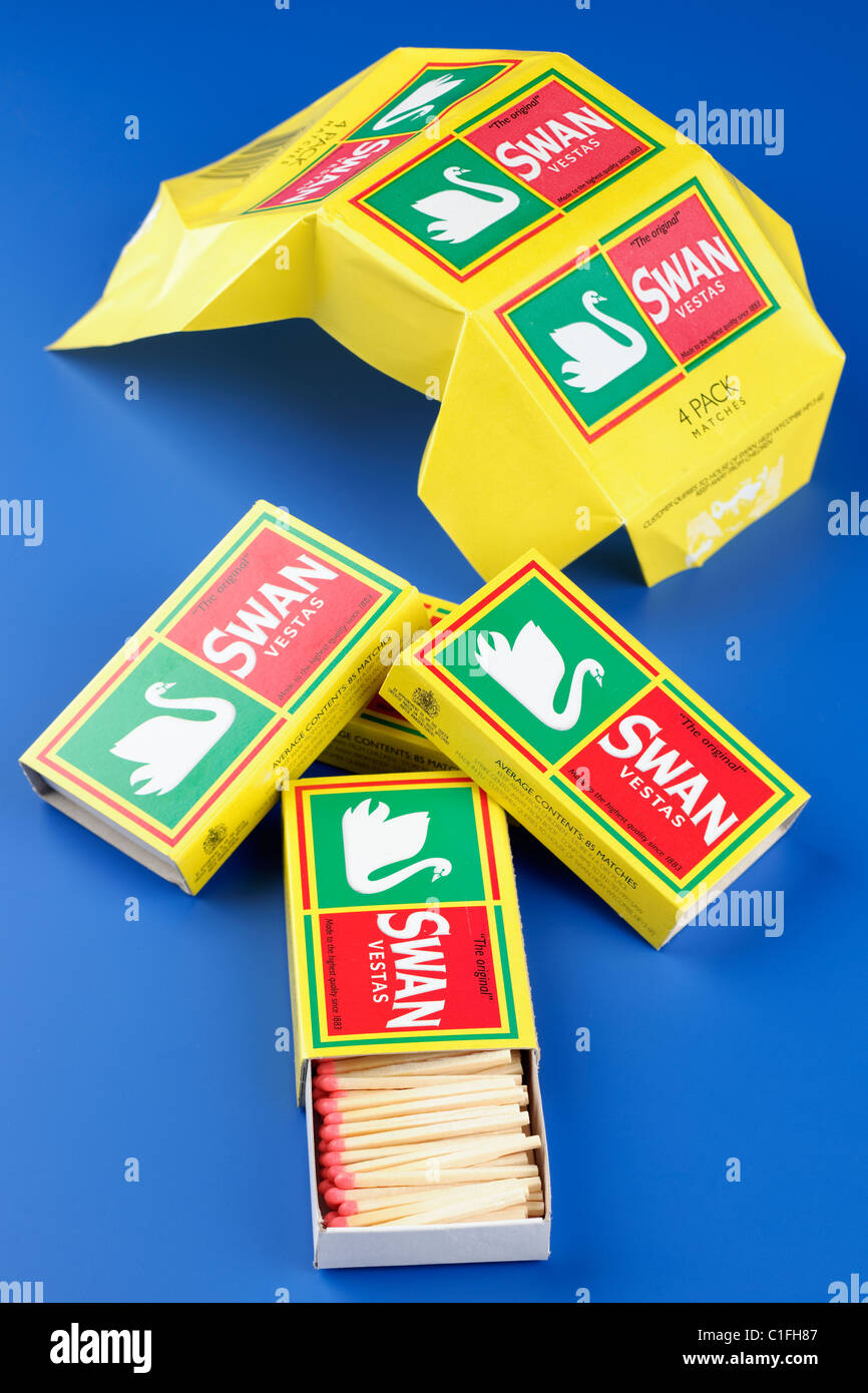 Four boxes of swan vestas matches and yellow wrapper Stock Photo - Alamy