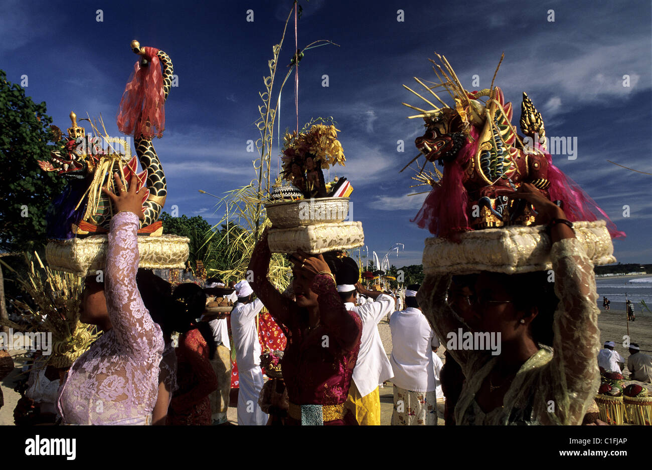 Indonesia, Bali, Melasti ceremony in Kuta beach Stock Photo - Alamy