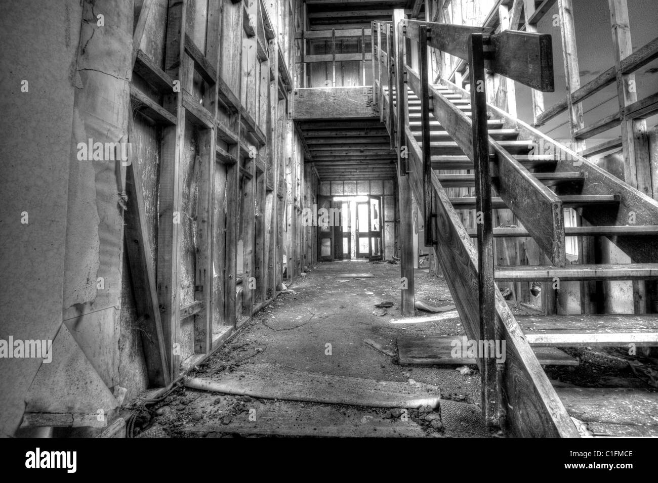 Derelict drug den, homeless slum, derelict surroundings, vandalised ...