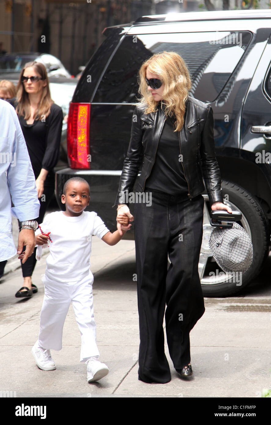 Madonna and son David Banda arriving at the Kabbalah Center New York ...