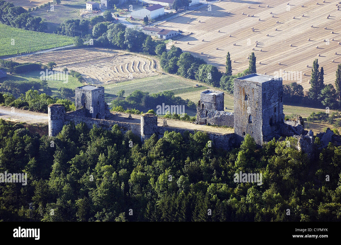 France, Aude, Chateau de Puivert, 12th century Cathar castle (aerial ...