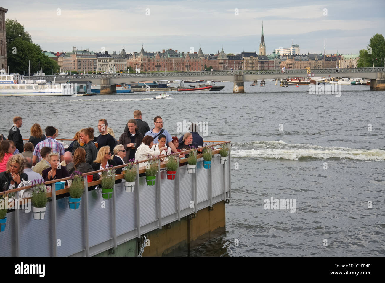 The Strandvägen waterfront, seen from Skeppsholmsbron, restaurants and ...
