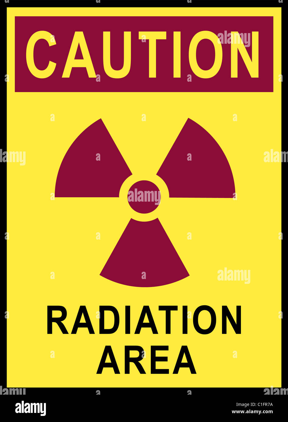 Caution sign for radiation area on yellow background Stock Photo - Alamy