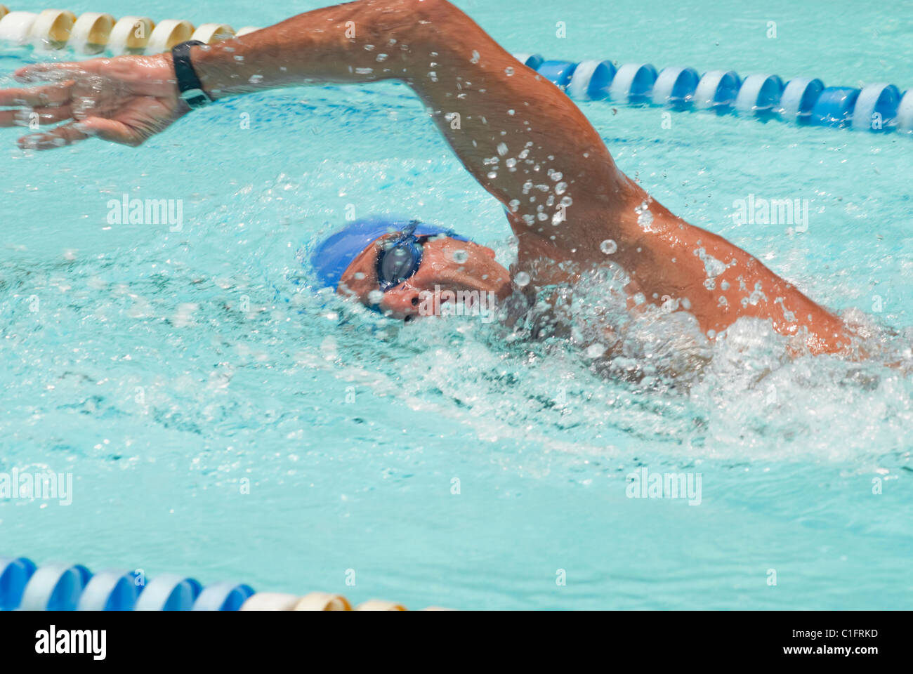 Hispanic man swimming in swimming pool Stock Photo - Alamy
