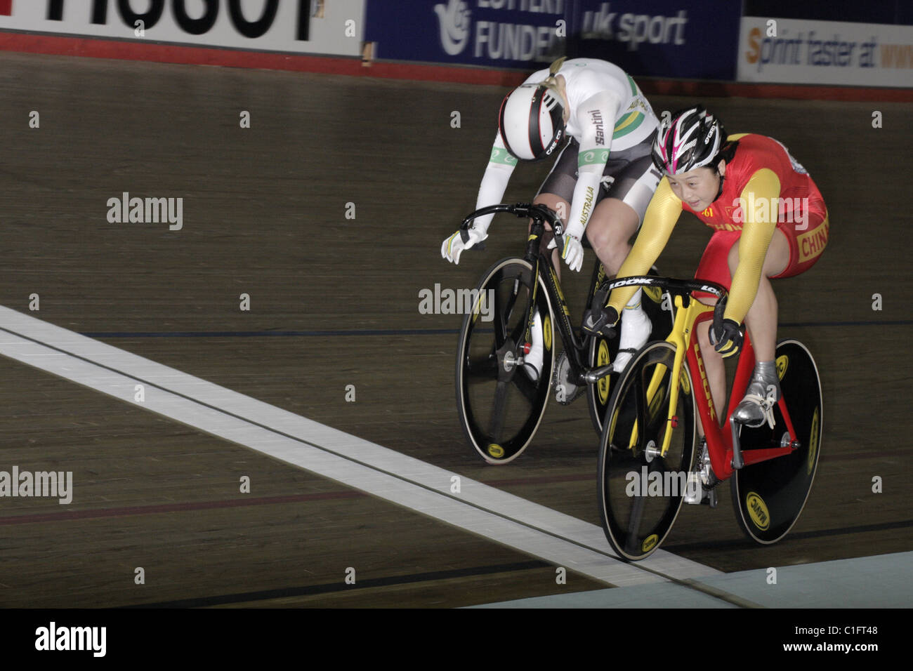 Shuang Guo (China) Kaarle McCulloch Australia at finish line sprint QF ...
