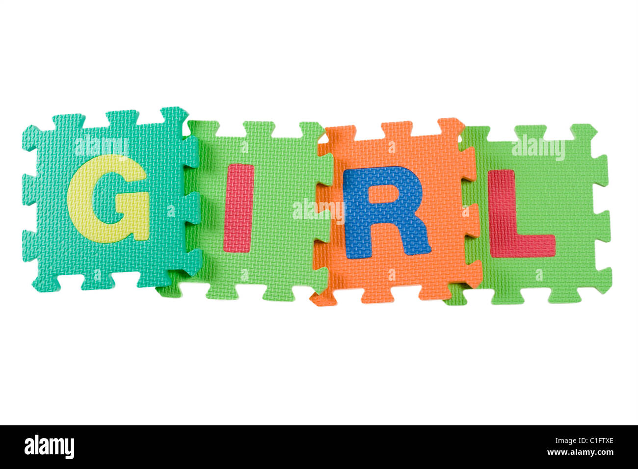 Alphabet blocks forming the word GIRL isolated on white background ...