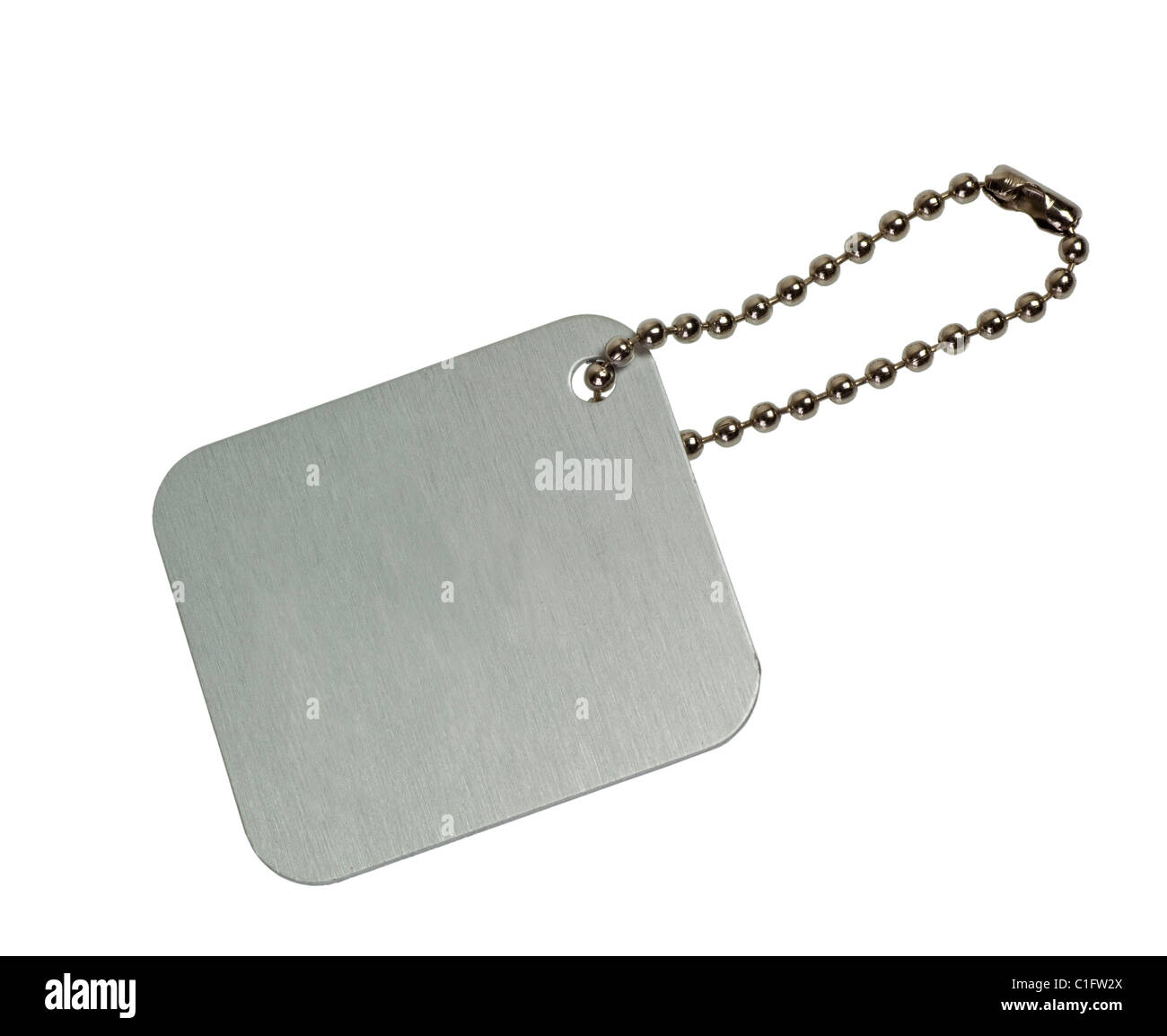 Metal tag with chain isolated on white background Stock Photo - Alamy