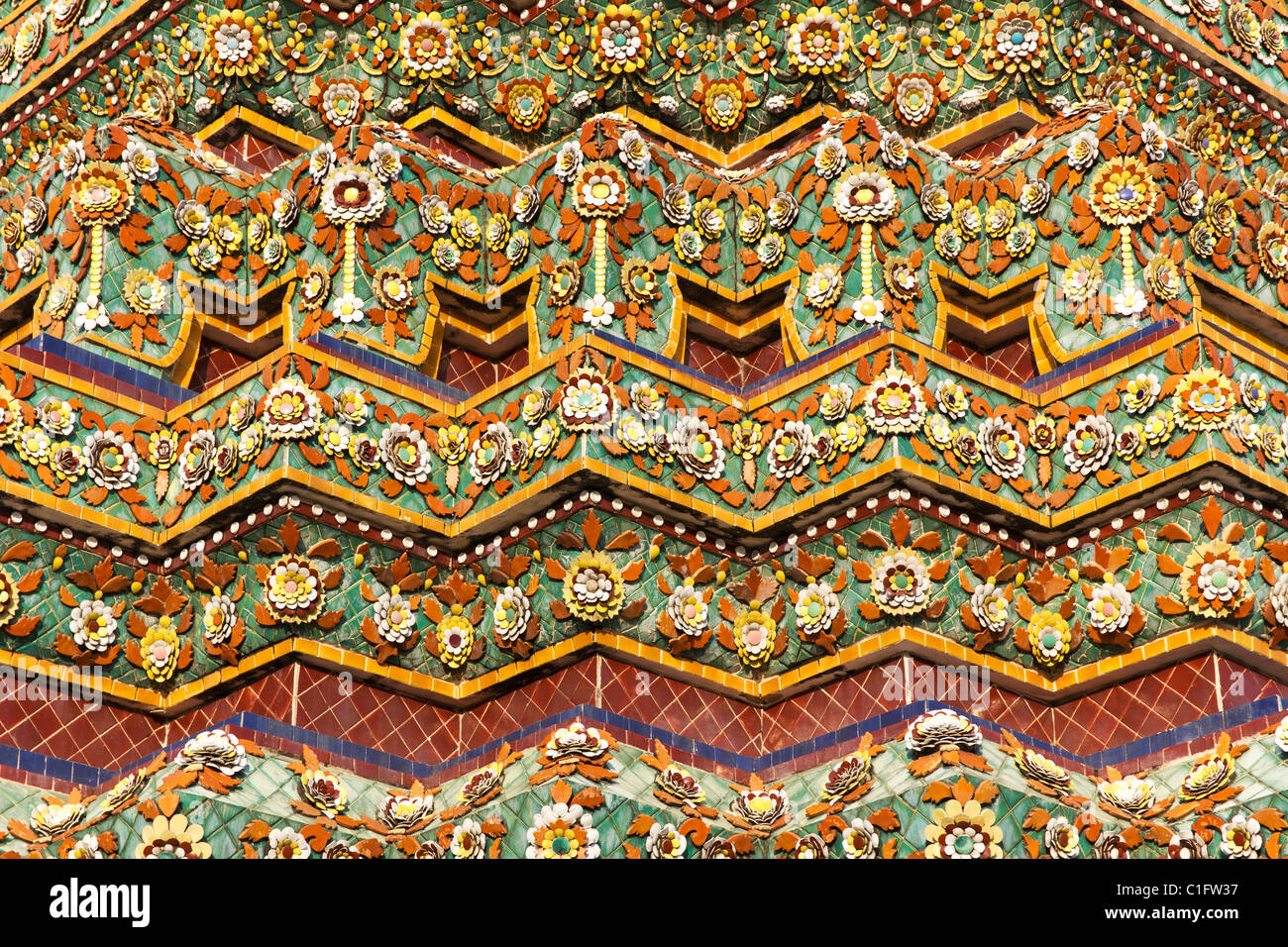 Stupa Decorated With Ceramic Tiles and Flower Patterns at Wat Pho in ...