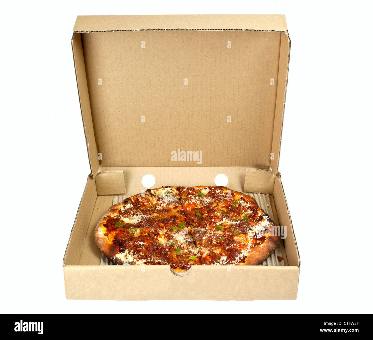 Pizza in a takeaway box isolated on white background Stock Photo - Alamy