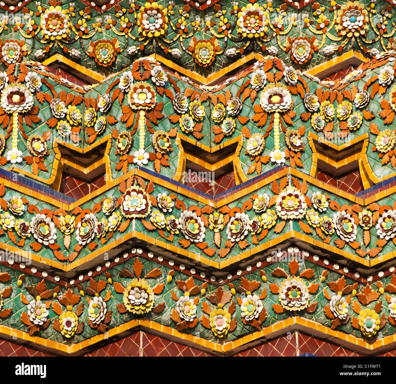 Stupa Decorated With Ceramic Tiles and Flower Patterns at Wat Pho in ...