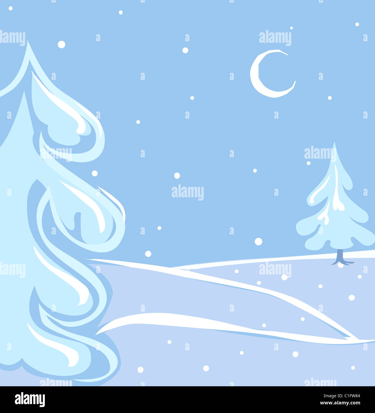 snow trees in snow and moon in the sky Stock Photo - Alamy