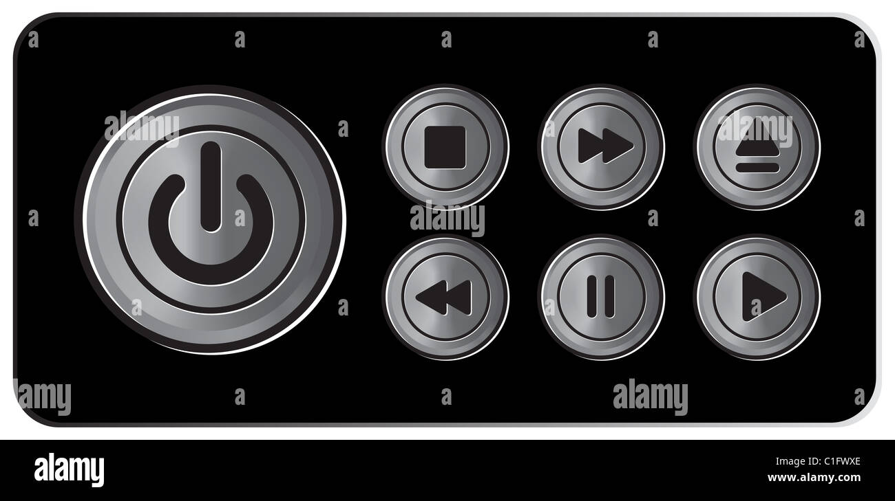 Player icons buttons metall vector Stock Photo - Alamy