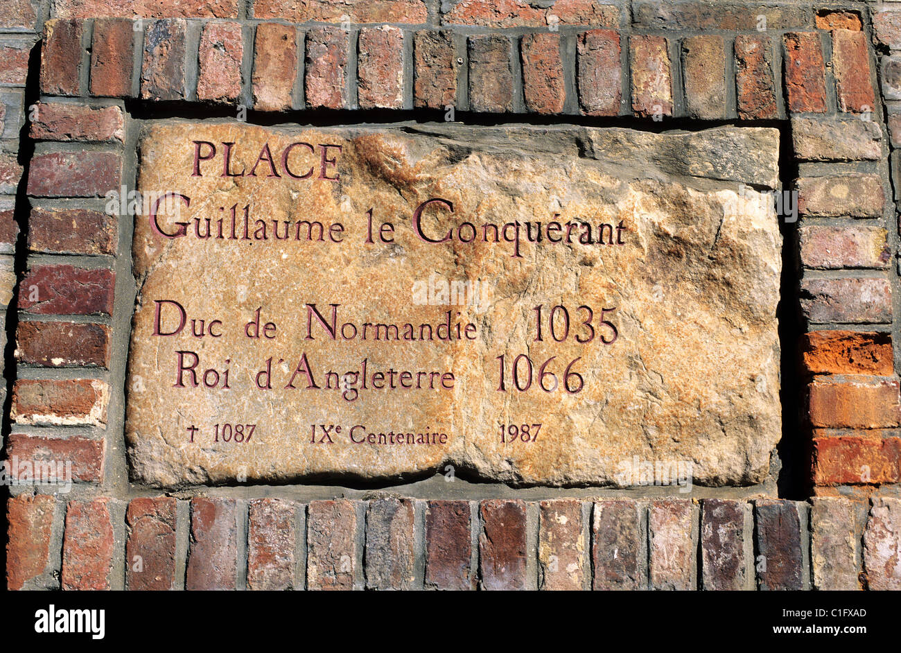 France, Seine Maritime, Eu, plate at William the Conqueror square Stock ...