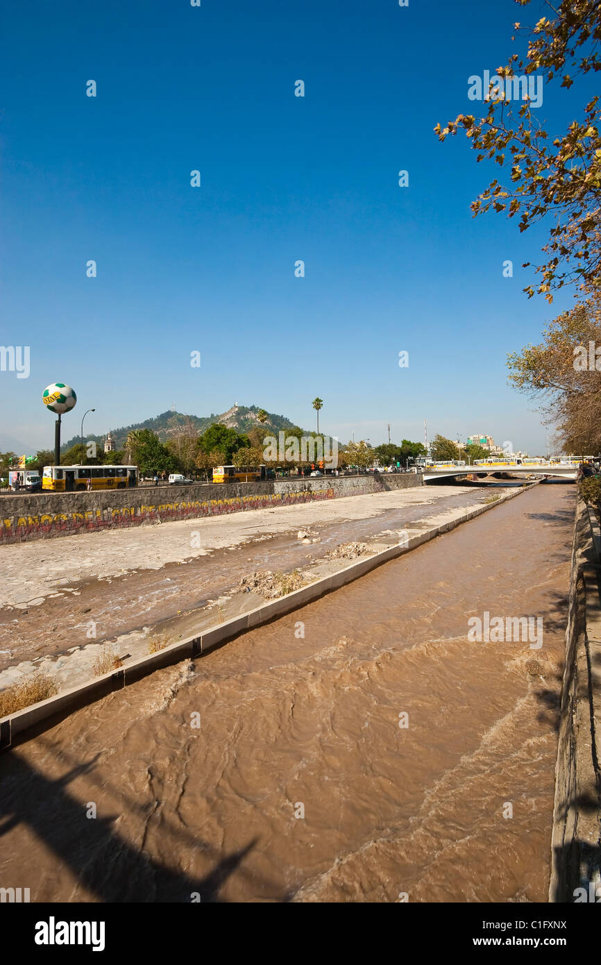 The Mapocho River, polluted by sewage & copper mining waste etc, near ...