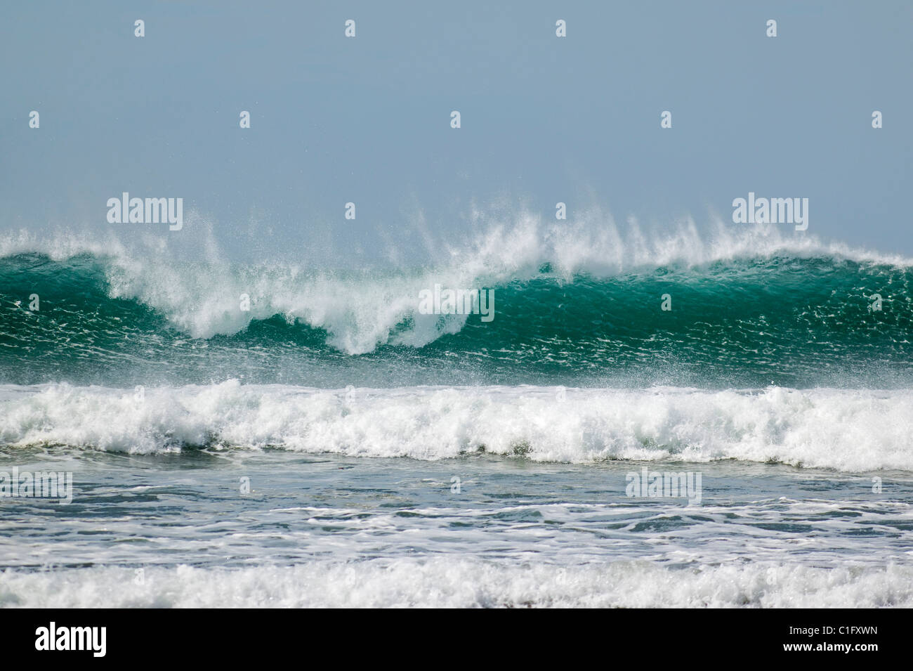 'Mare's tail' from a wave in a severe offshore wind off Playa Guiones ...