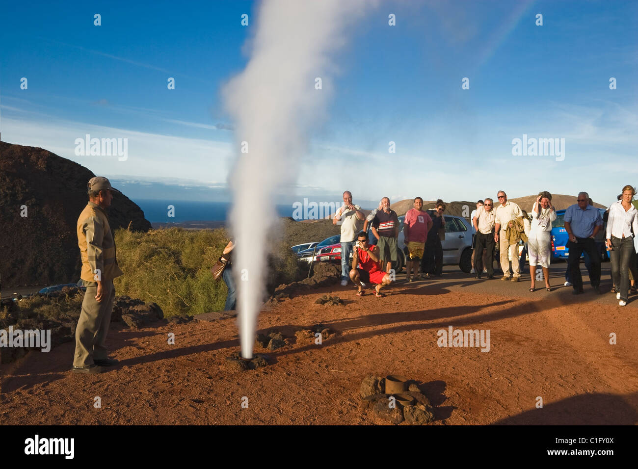'Geyser' for tourists made by putting water into a 600C volcanic vent ...