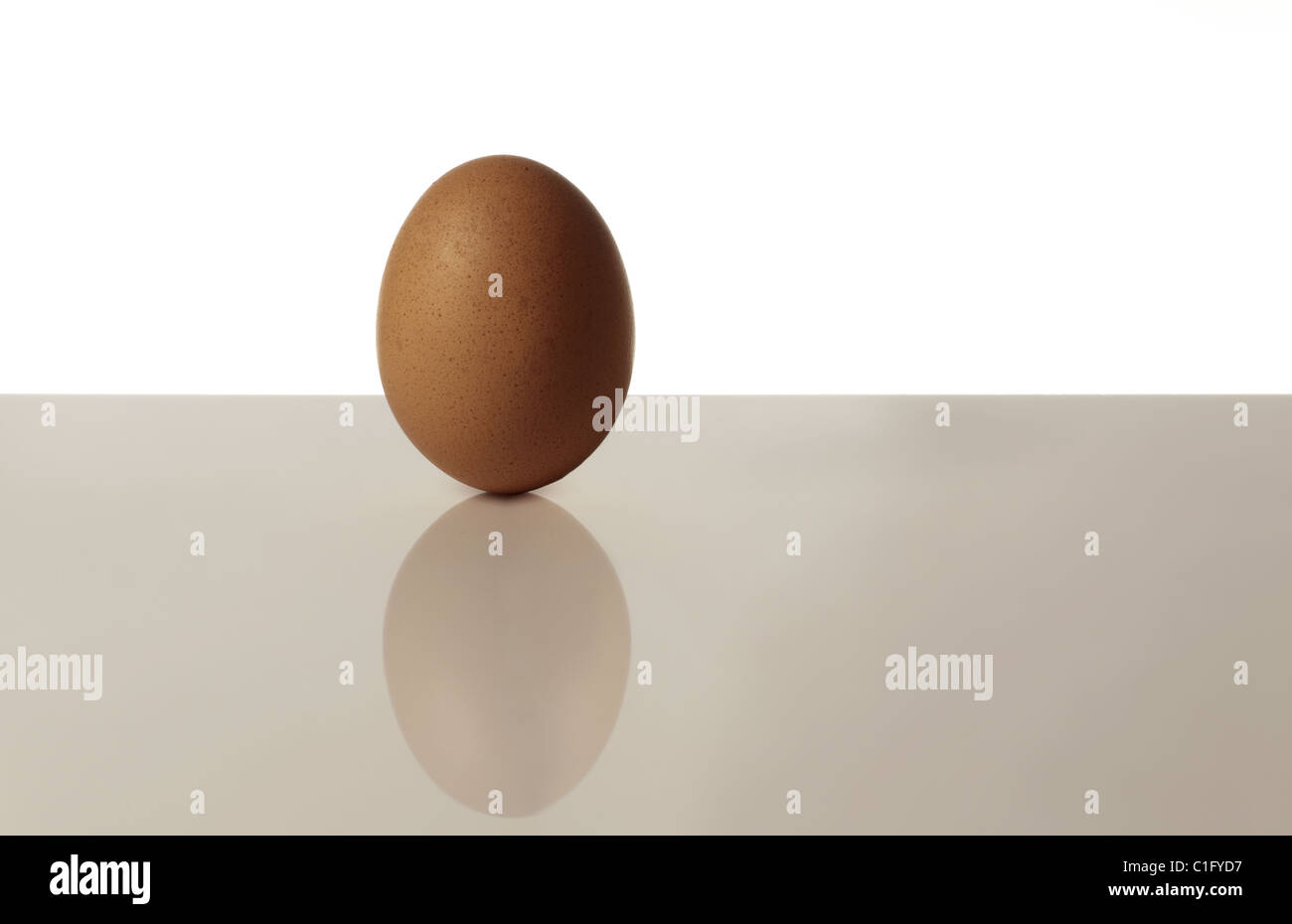 single egg standing up on white background with reflection Stock Photo ...