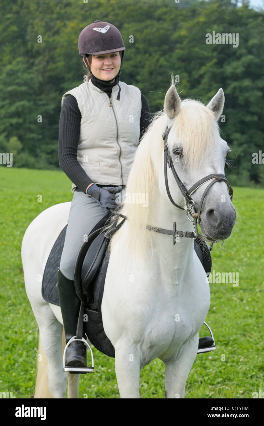 Grey stallion horse rider riding hi-res stock photography and images ...