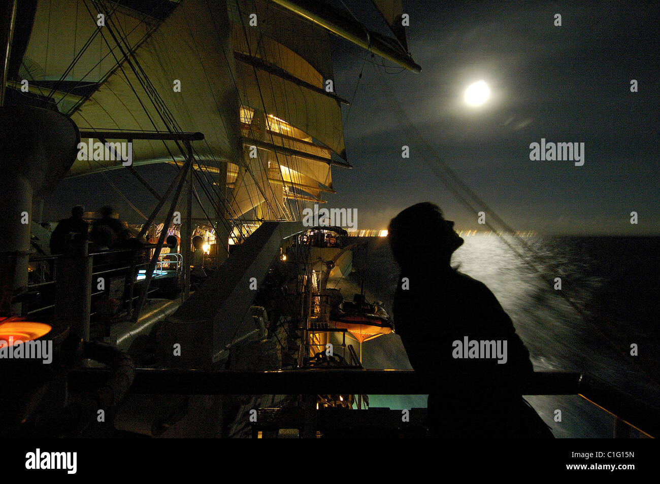 Caribbean sea, the five masted ship SPV Royal Clipper with every sail ...