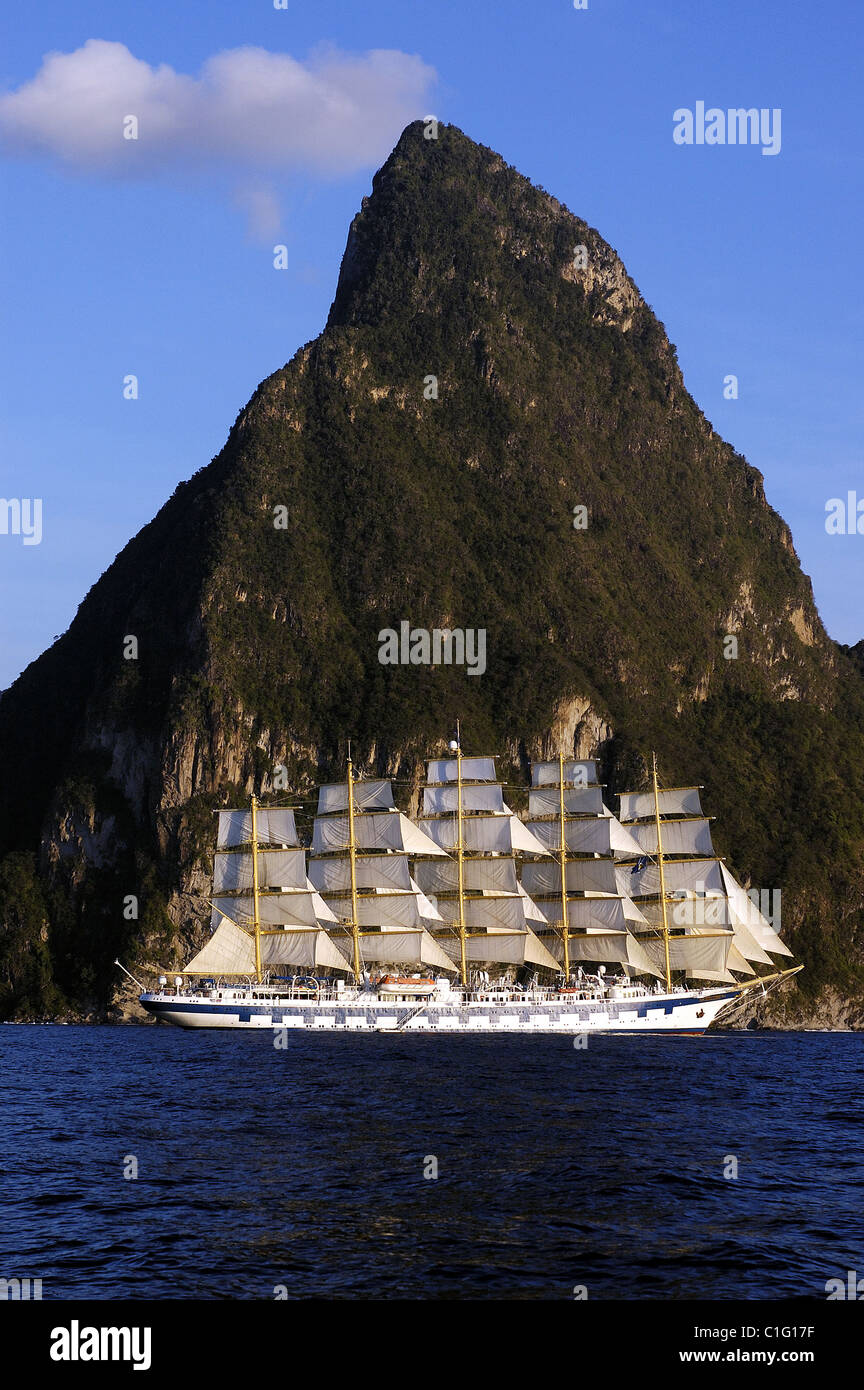 Caribbean sea, Saint Lucia Island, the five masted ship SPV Royal ...