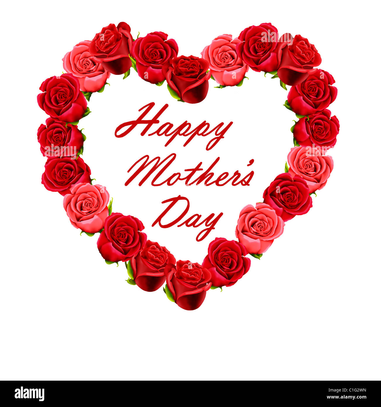 Mother's Day heart made of red and pink roses, isolated on a white ...