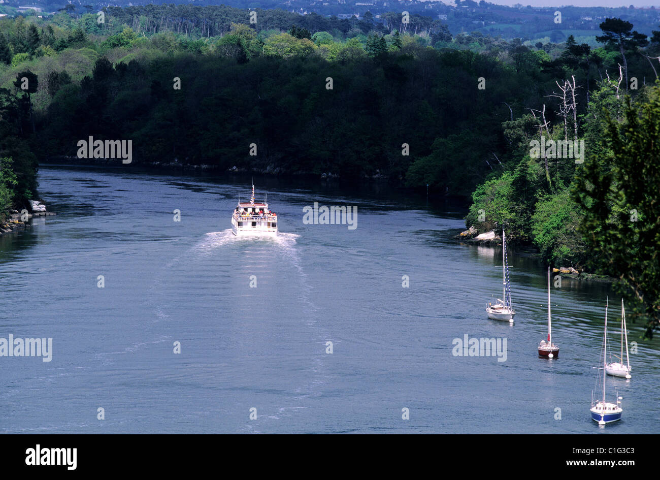 France, Finistere, Odet river, cruise boat Stock Photo - Alamy