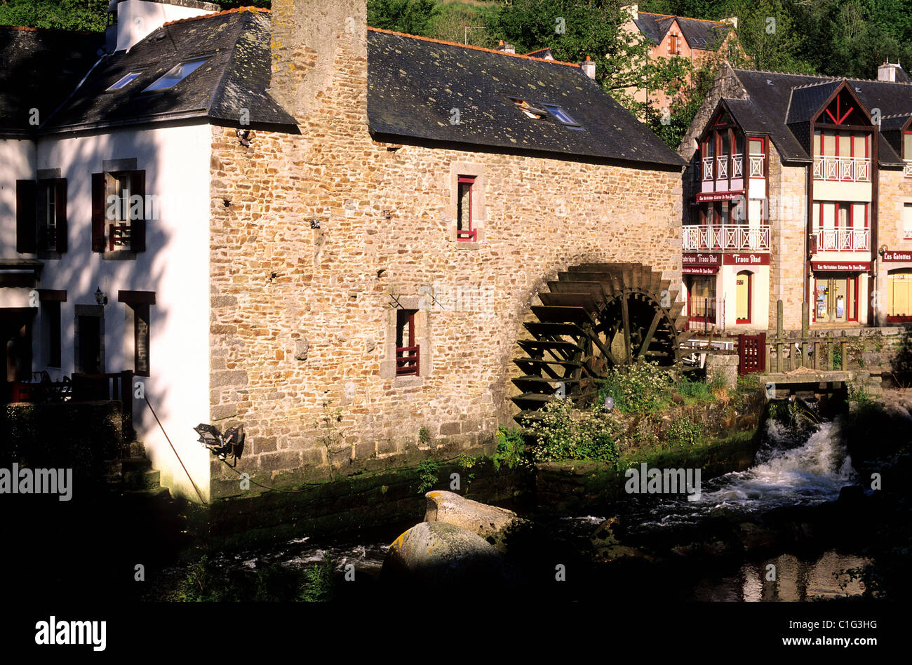 France, Finistere, Pont Aven village, mill at the Aven river's banks ...