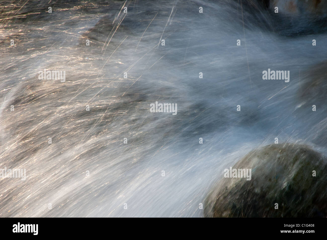 Moving stream water flowing taken with a telephoto lens and slow ...