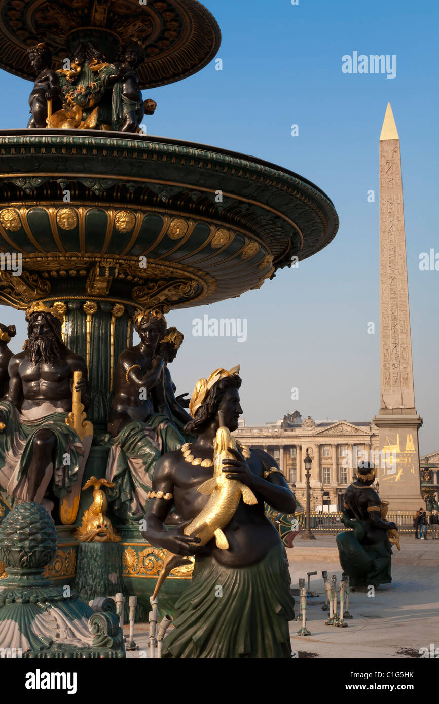 Luxor Obelisk and Fountain. Place de la Concorde. Paris, France Stock ...