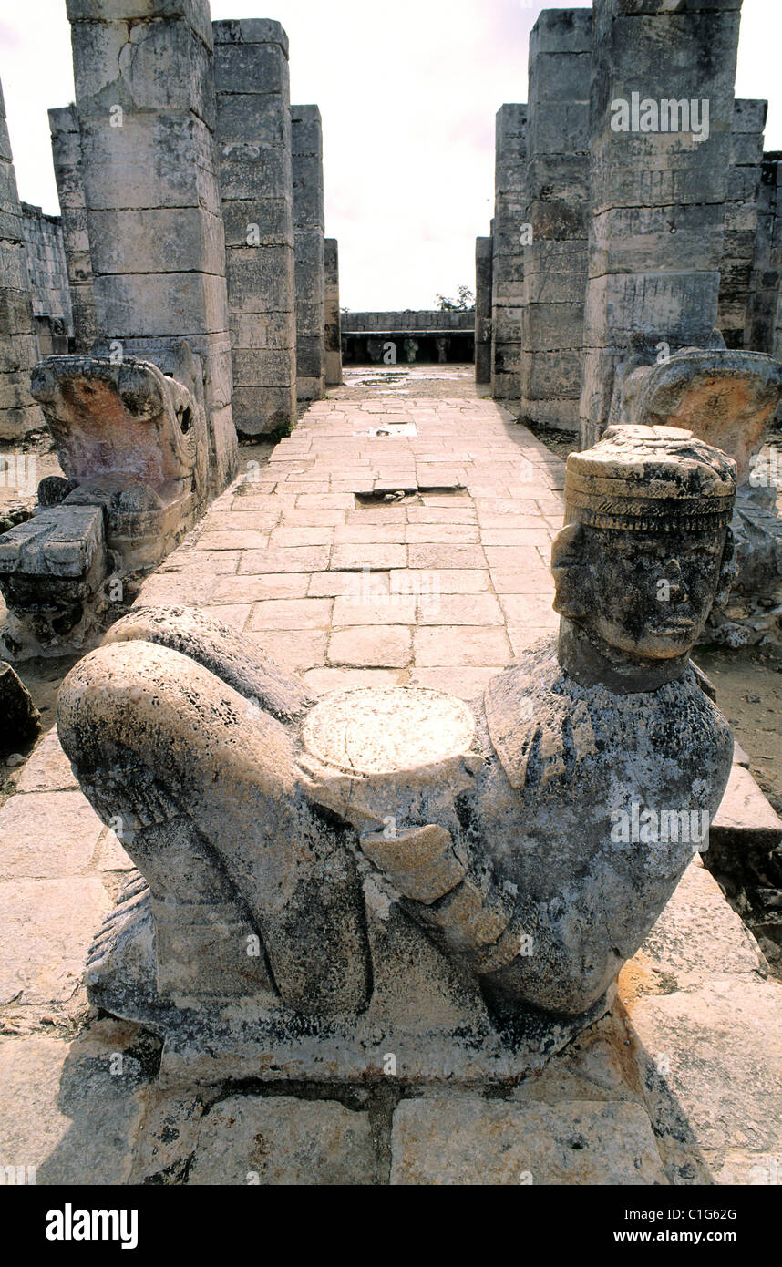 Mexico Yucatan State the Chac-Mol statue on Mayan site of Chichen Itza ...