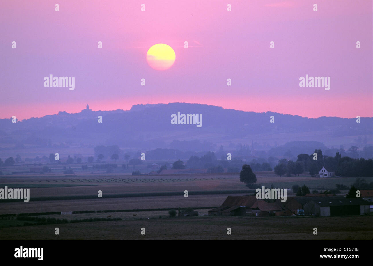 France, Nord, Flanders plain and Cassel Mount in the sunset Stock Photo ...