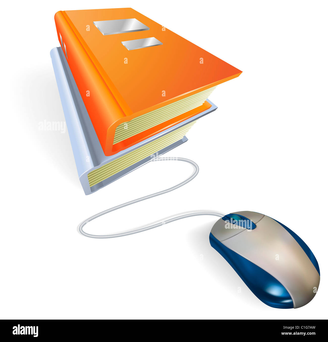 A mouse connected to a stack of books. Concept for online internet ...