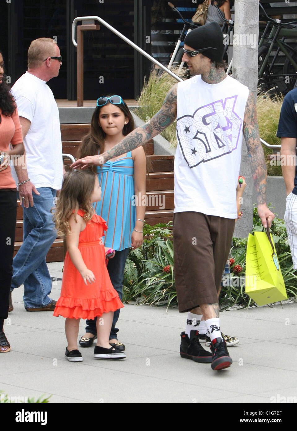 American drummer Travis Barker takes his family to Planet Blue Kids in ...