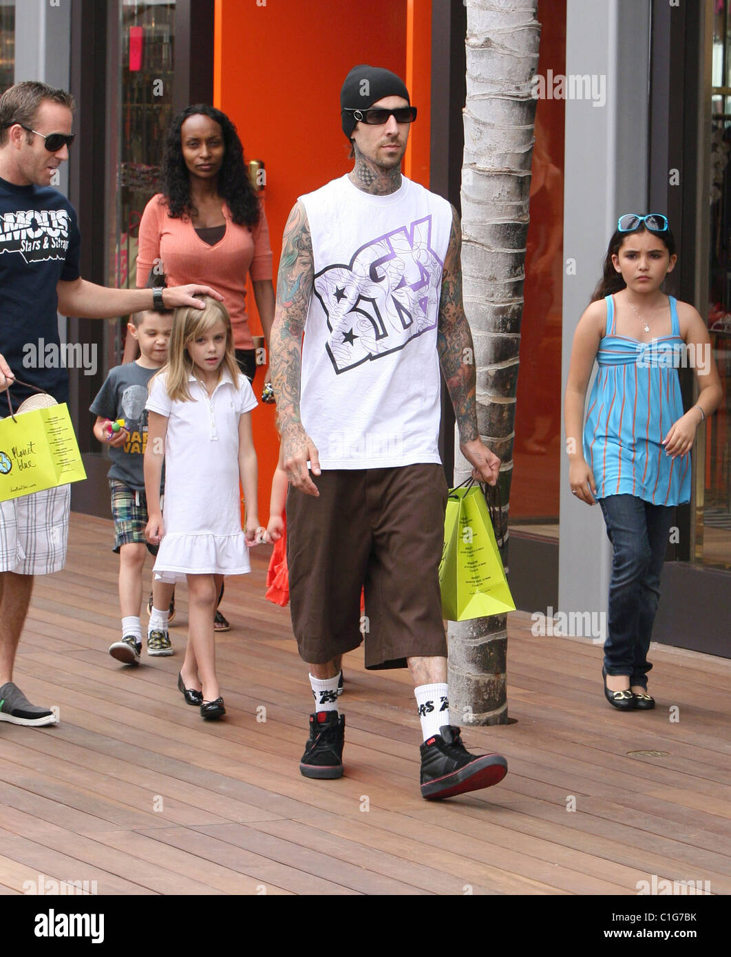 American drummer Travis Barker takes his family to Planet Blue Kids in ...