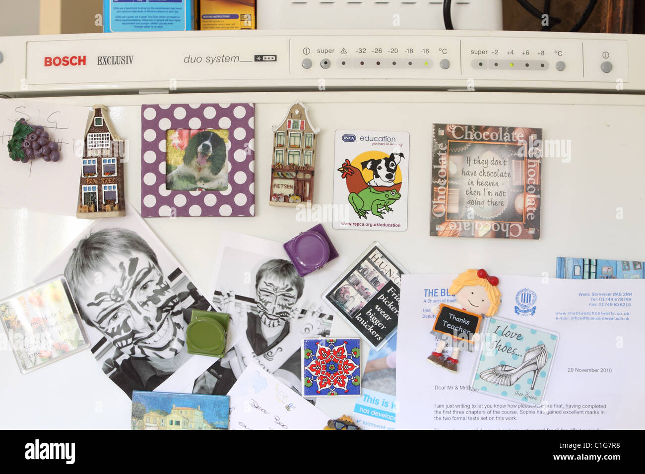 Fridge magnets home reminders Stock Photo - Alamy