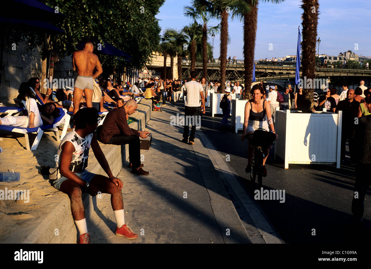 France, Paris, Paris plage beach Party in august on the quays of the ...