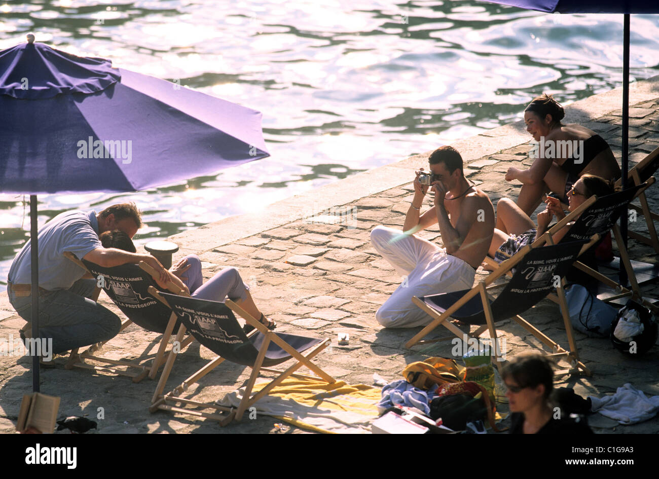 France, Paris, Paris plage beach Party in august on the quays of the ...
