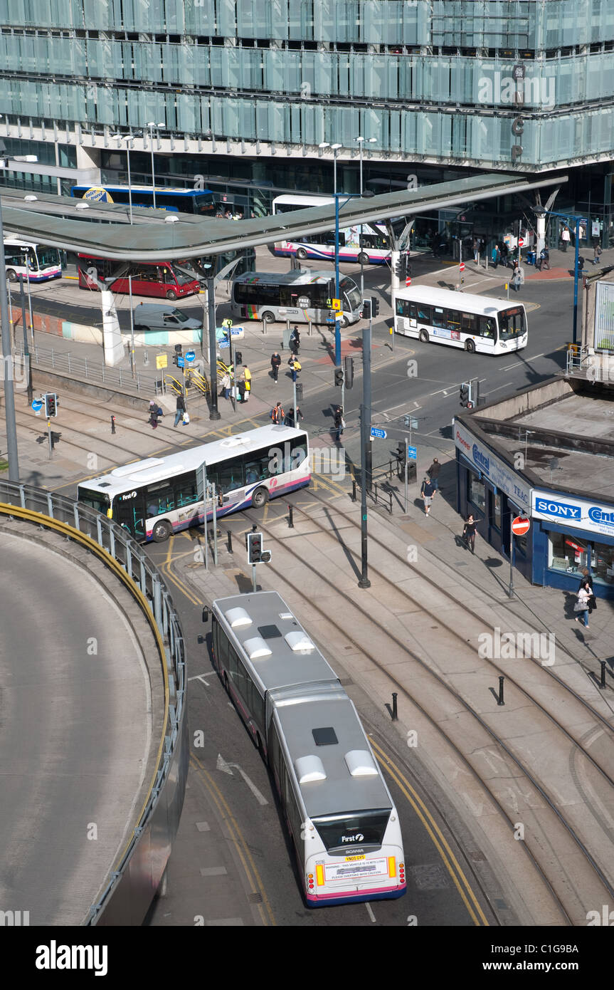 Shudehill Interchange, bus station and Metrolink tram stop the glass ...