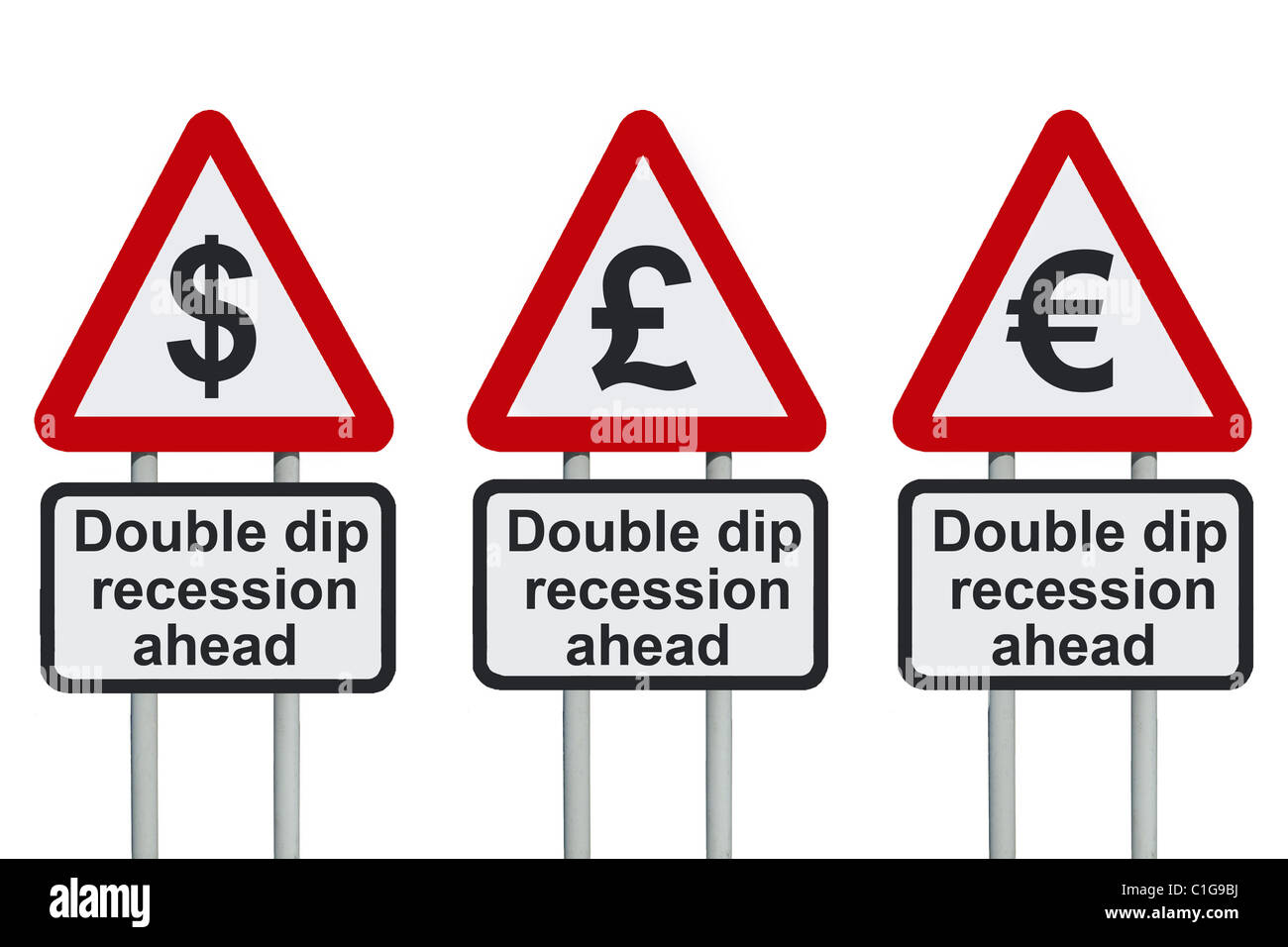 Double dip recession ahead Inflation warning road sign with dollar ...