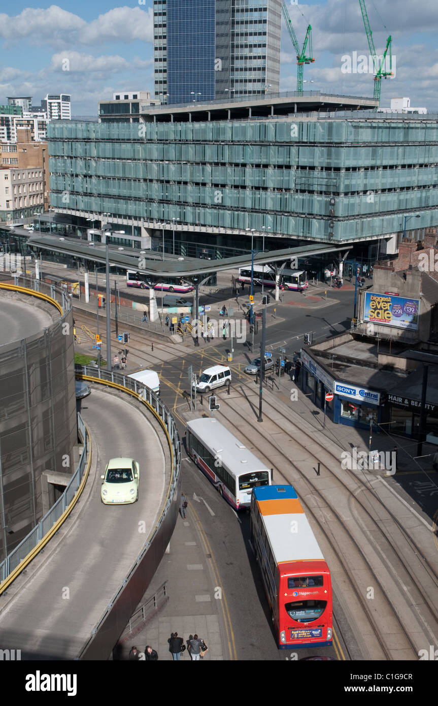 Shudehill Interchange, bus station and Metrolink tram stop the glass ...