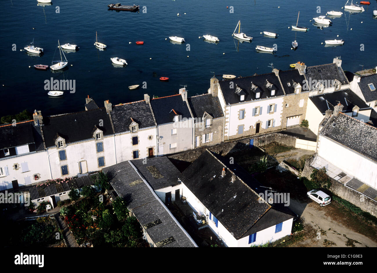 France, Morbihan, Locmariaquer village, the gulf of Morbihan, (aerial ...