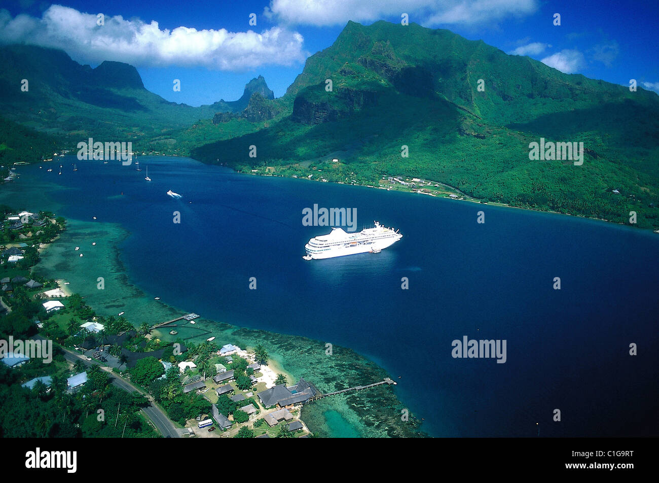 France, French Polynesia, Moorea Island, Paul Gauguin cruise ship in ...