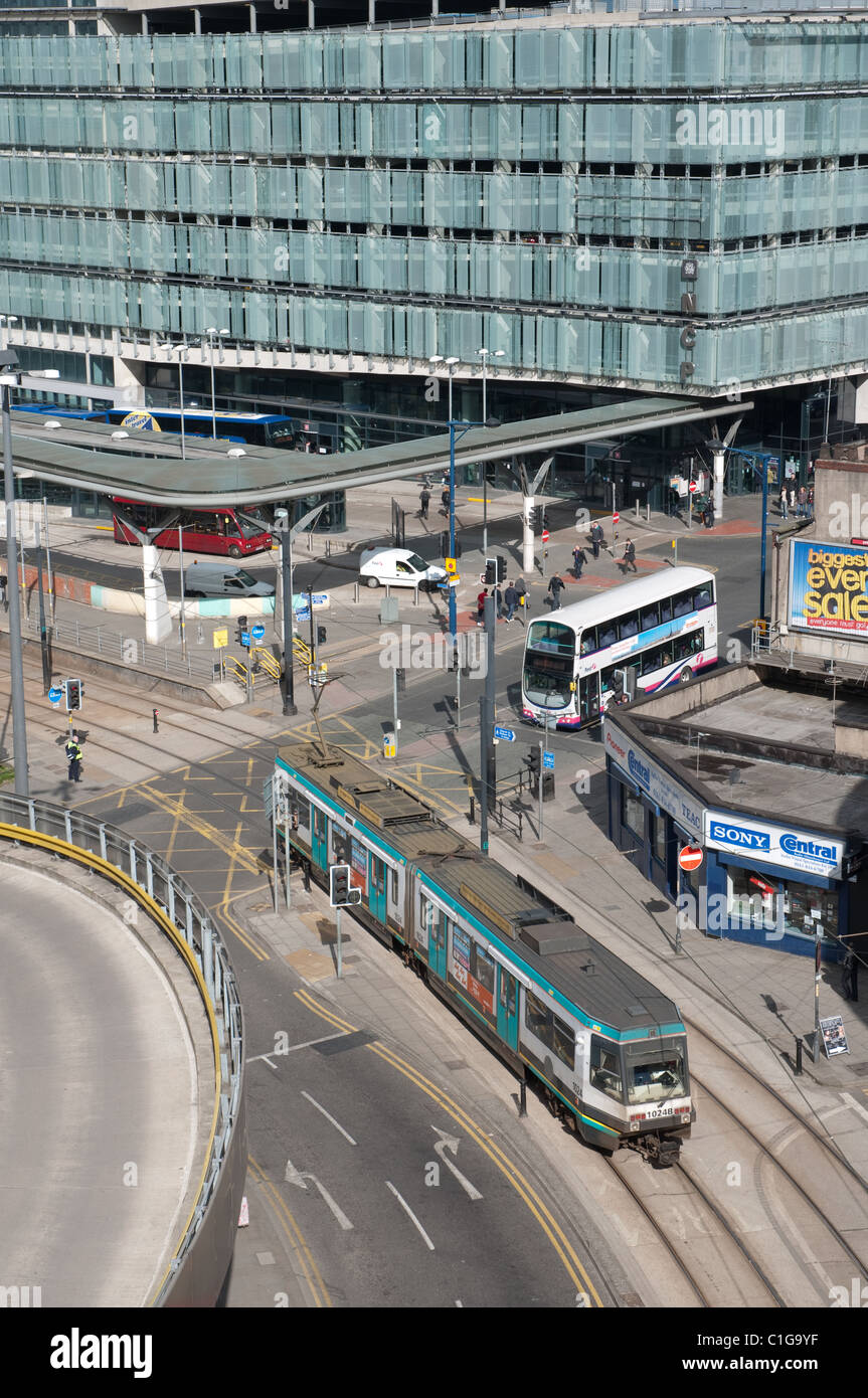 Shudehill Interchange, bus station and Metrolink tram stop the glass ...