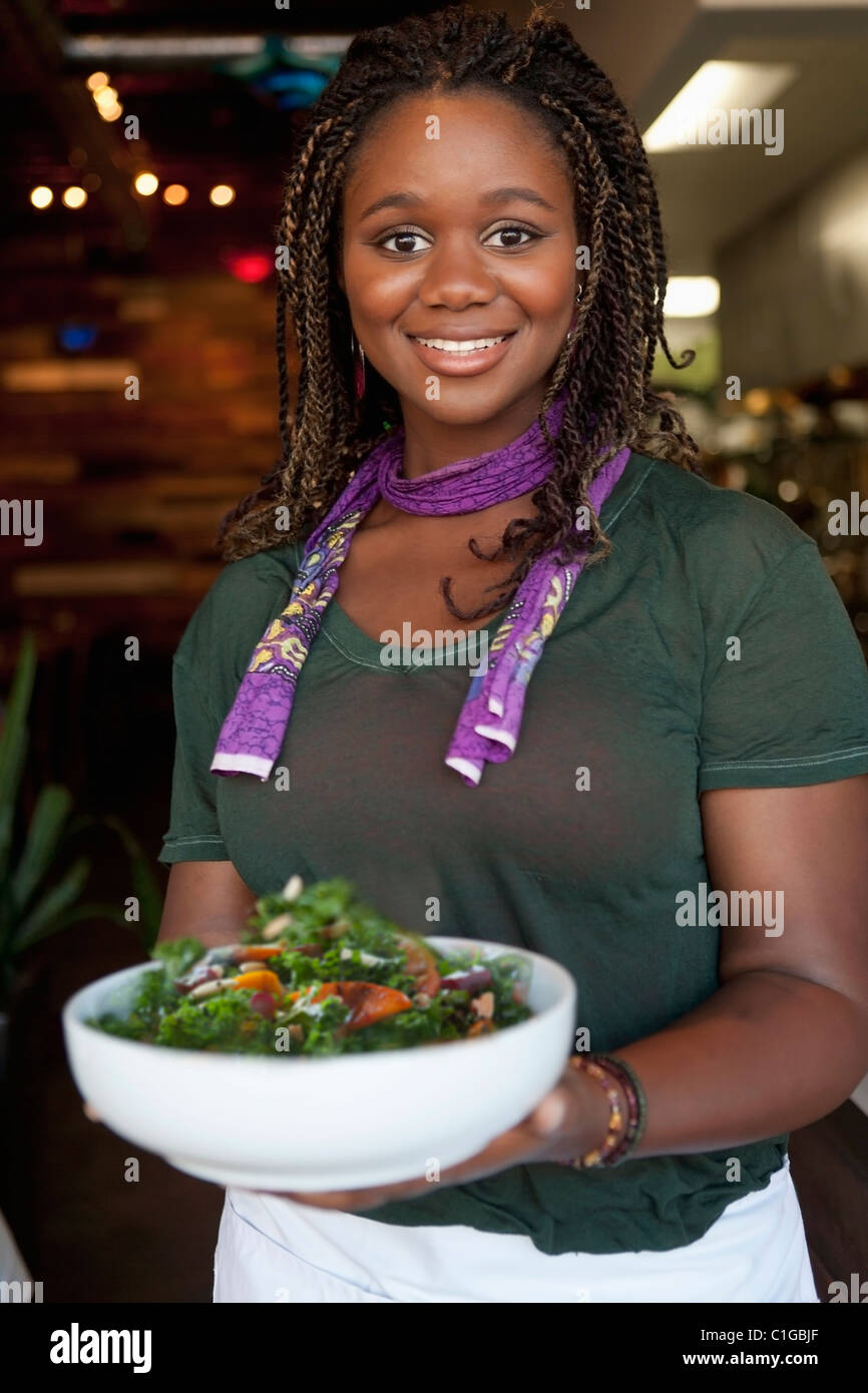 Black Waitress Serving Food