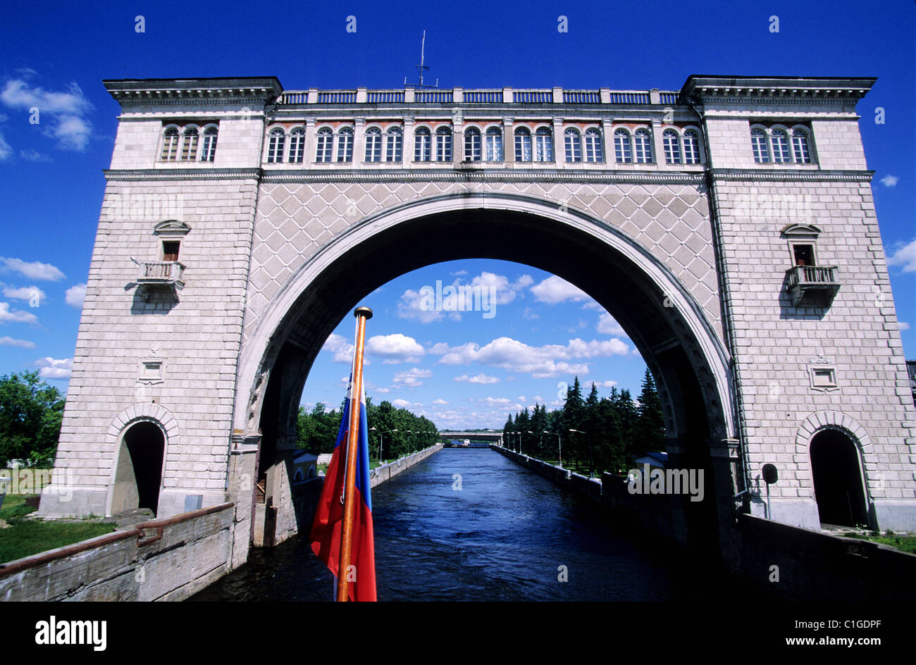 Russia, fluvial navigation, Lock on Volga-Moskova Canal Stock Photo - Alamy
