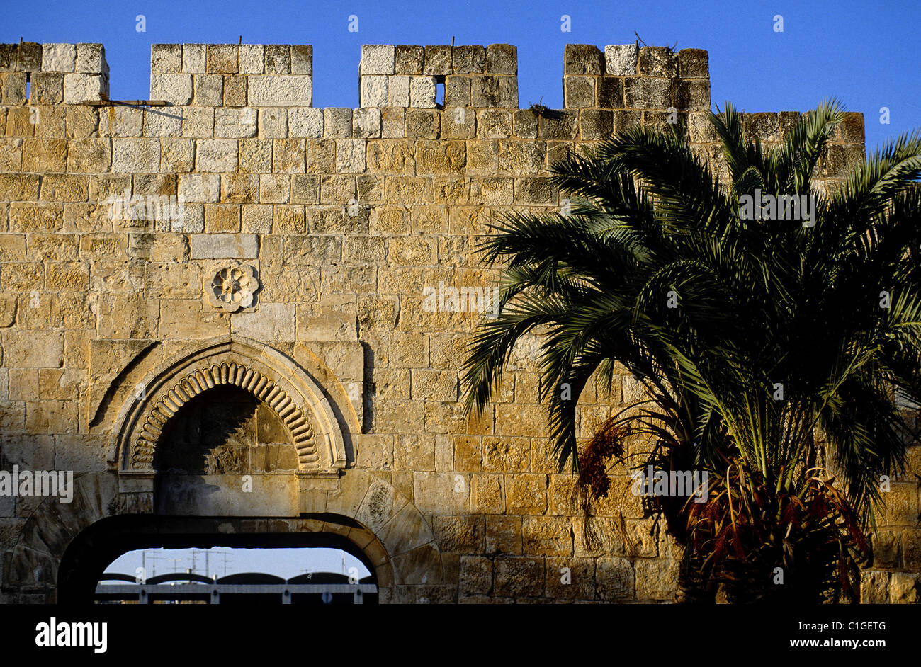 Israel, Jerusalem, holy city, Damas Gate, the Turkish ramparts Stock ...