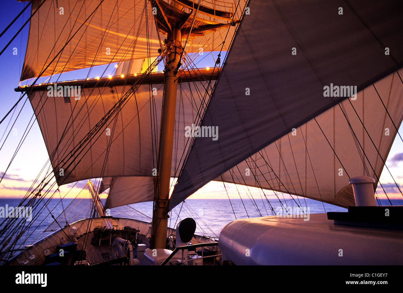 Caribbean sea, the five masted ship SPV Royal Clipper with every sail ...