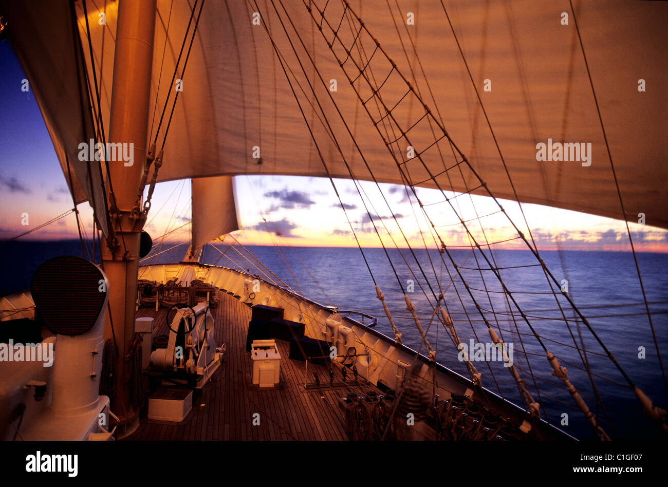 Caribbean sea, the five masted ship SPV Royal Clipper with every sail ...