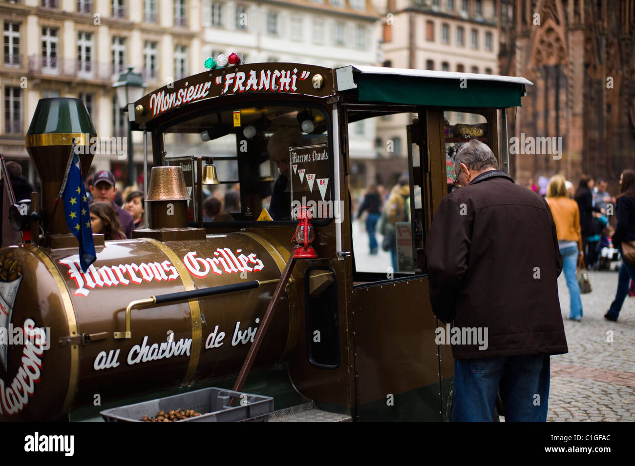 Roast chestnut stand Strasbourg Alsace France Stock Photo - Alamy